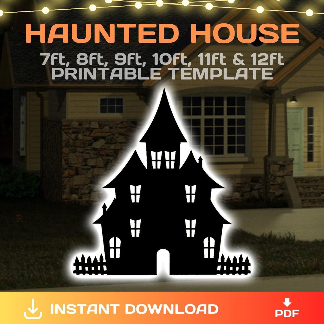 Haunted House Scene Silhouette Template, Halloween Stencils, Yard ...