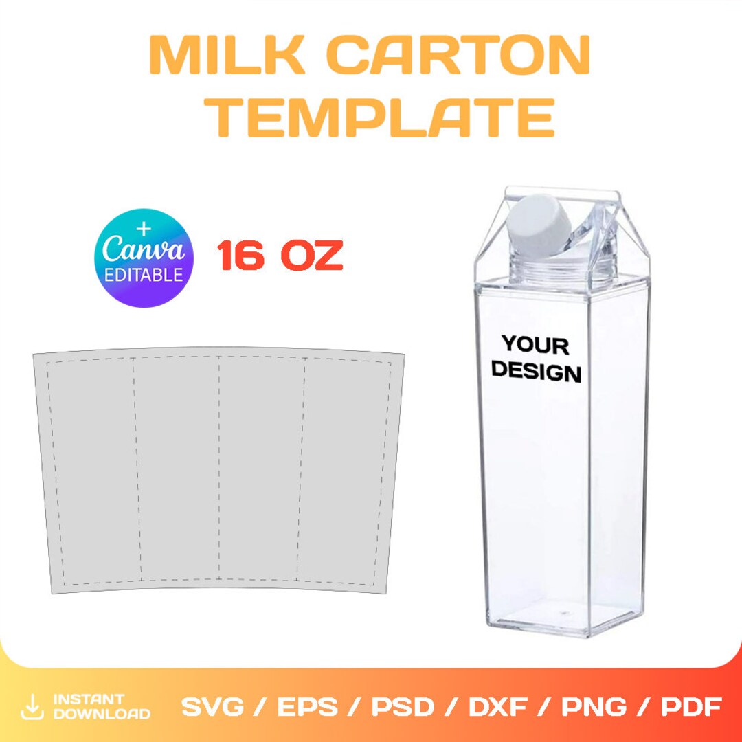 16oz Milk Carton Template, Full Wrap, Acrylic Water Bottle Blank ...