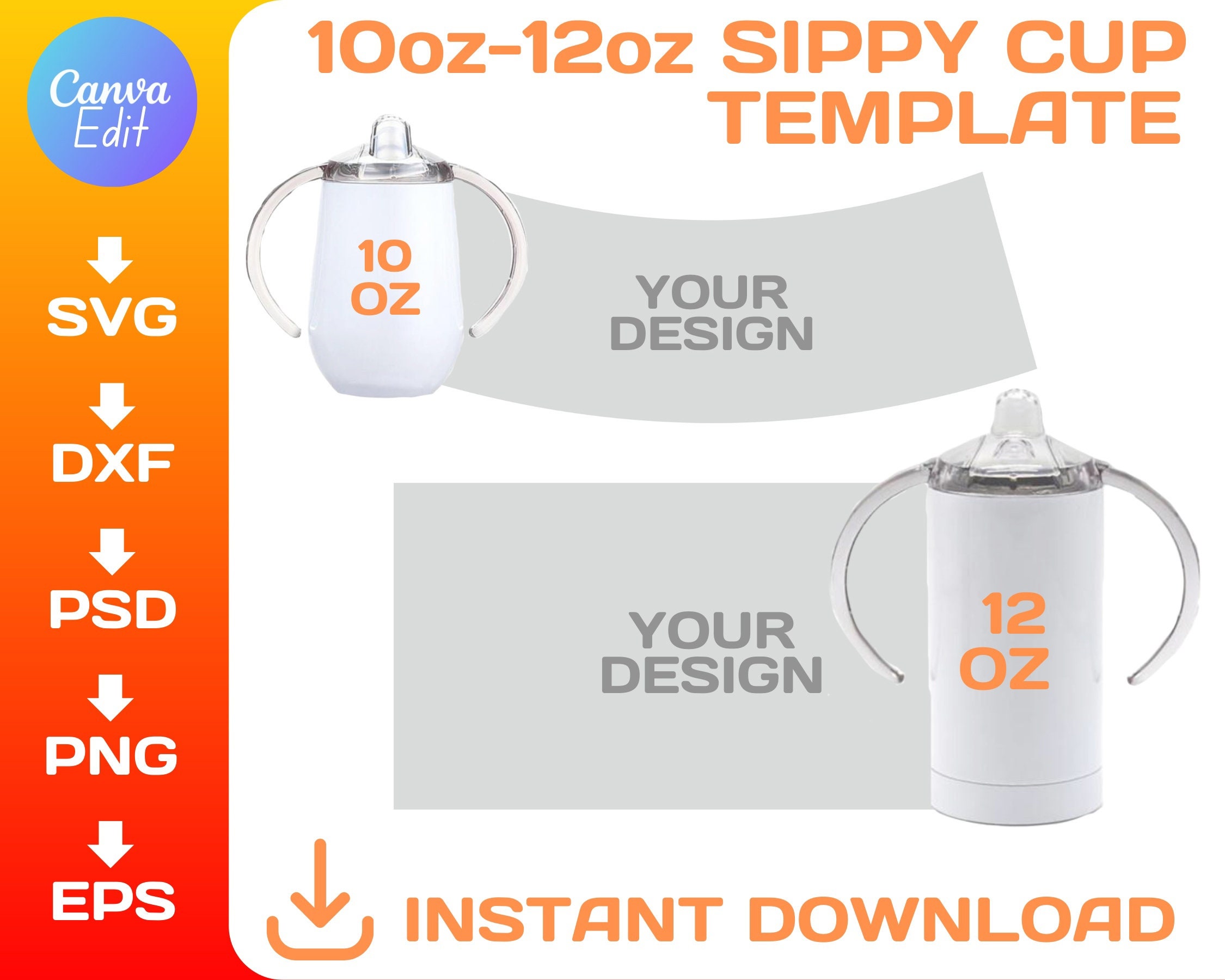 BUNDLE Sippy Cup Blank Template for Sublimation, 10oz 12oz, Svg, Cricut ...