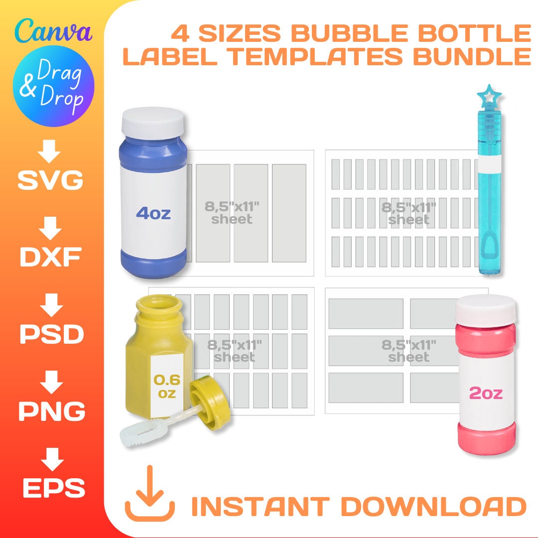 Bubble Bottle Label Blank Template, BUNDLE, 2oz, 4oz, DIY, Party ...