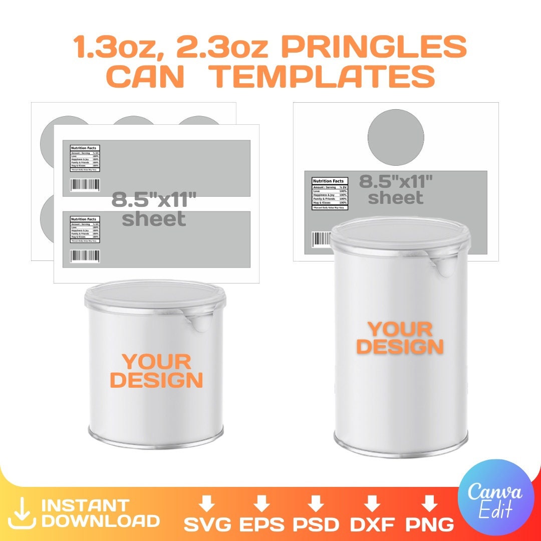 Pringles Can Wrap Blank Template, BUNDLE, 2.3 & 1.3oz, Chip Can Label Template, Set, Svg, Cricut ...