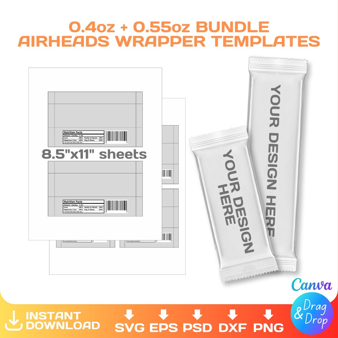 Airheads Wrapper Blank Template, BUNDLE, 0.4oz + 0.55 Oz, DIY, Custom ...