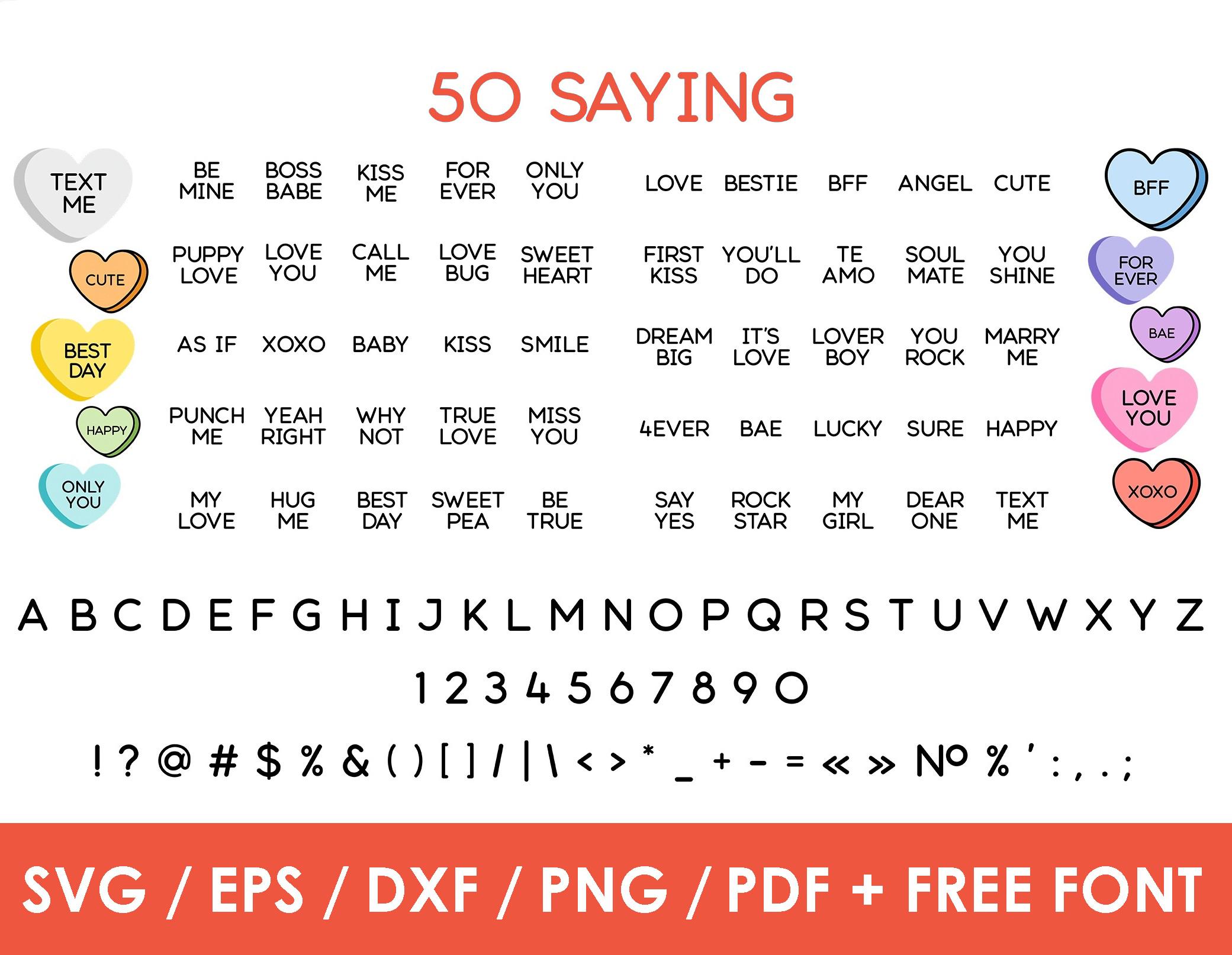 Custom Conversation Hearts Svg, Bundle, Candy Hearts Clipart, Editable ...