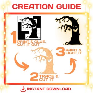 Spooky Tree Scene Silhouette Template, Halloween Stencils, Yard Outdoor ...
