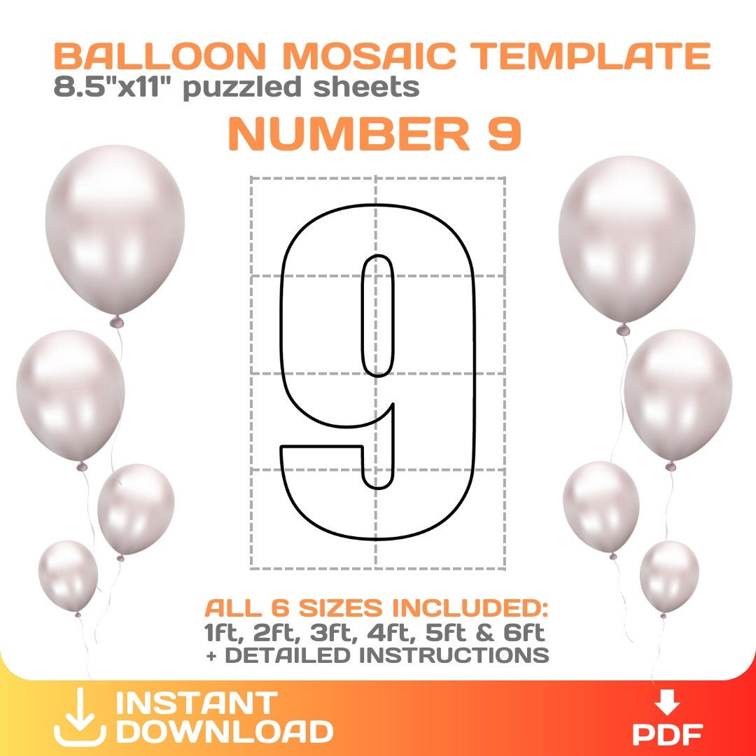 Number 9, Mosaic From Balloons, DIY, Giant, Nine Number Template, Party ...