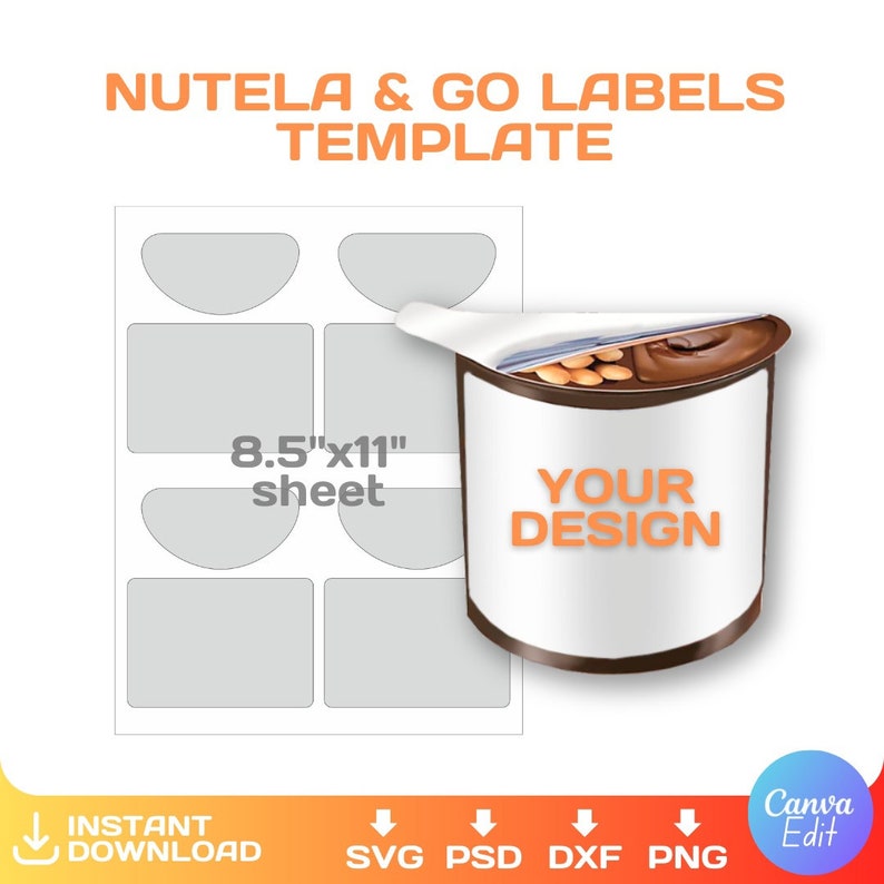 Nutella & Go Wrap Blank Template, DIY, Hazelnut Treat Label, Custom ...