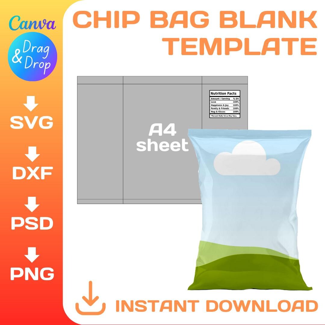 Mini Chip Bag Template, Editable, Custom, Small Chip Bag Blank Template ...