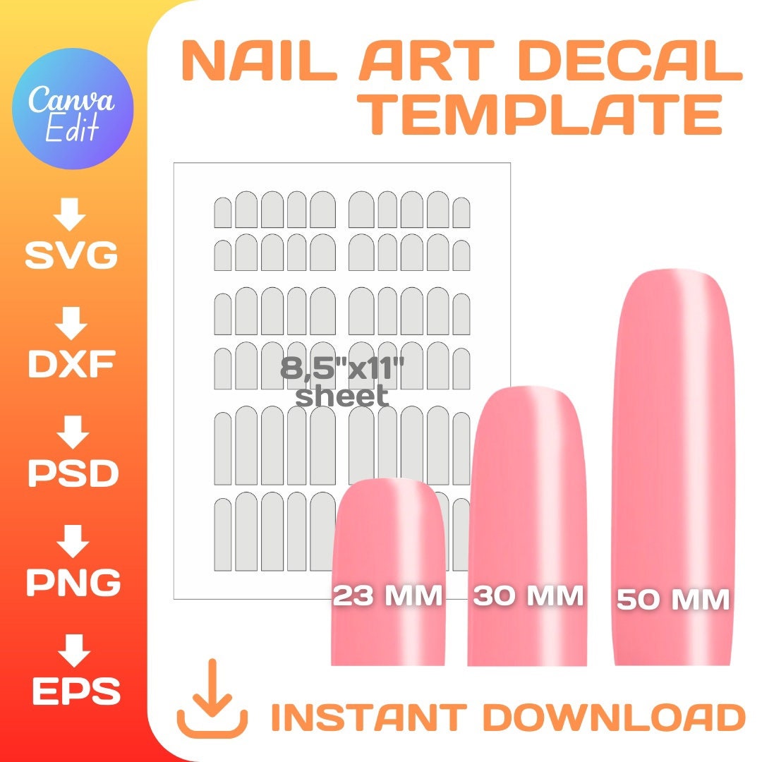 Round Nail BLANK Template, Bundle, Custom Nail Art Decal, Png, Canva ...