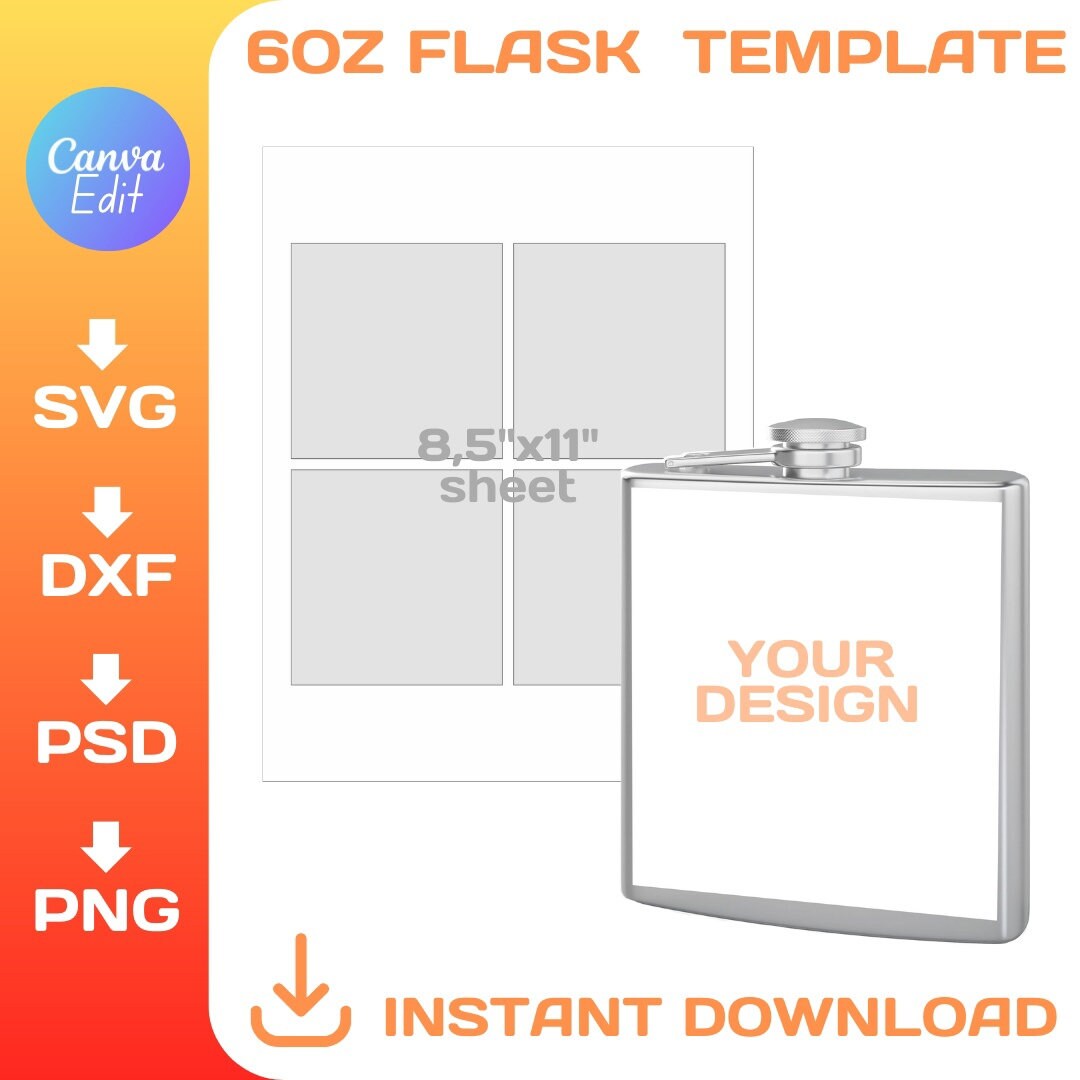 6oz Flask Label Blank Template for Sublimation, DIY, Svg, Png, Dxf ...