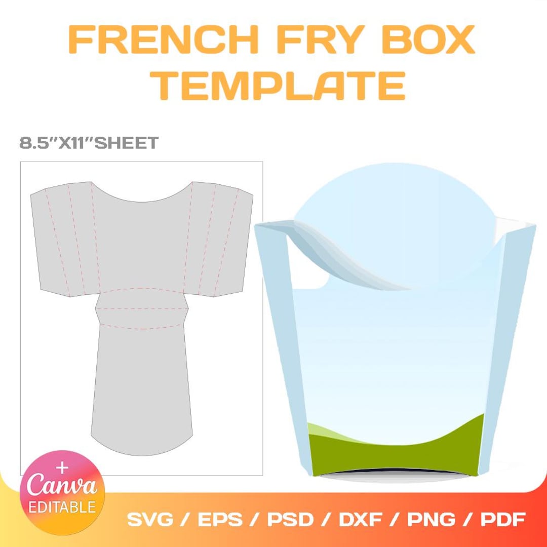 French Fry Box Template, Snack Box Blank Template, Fried Potato Box ...