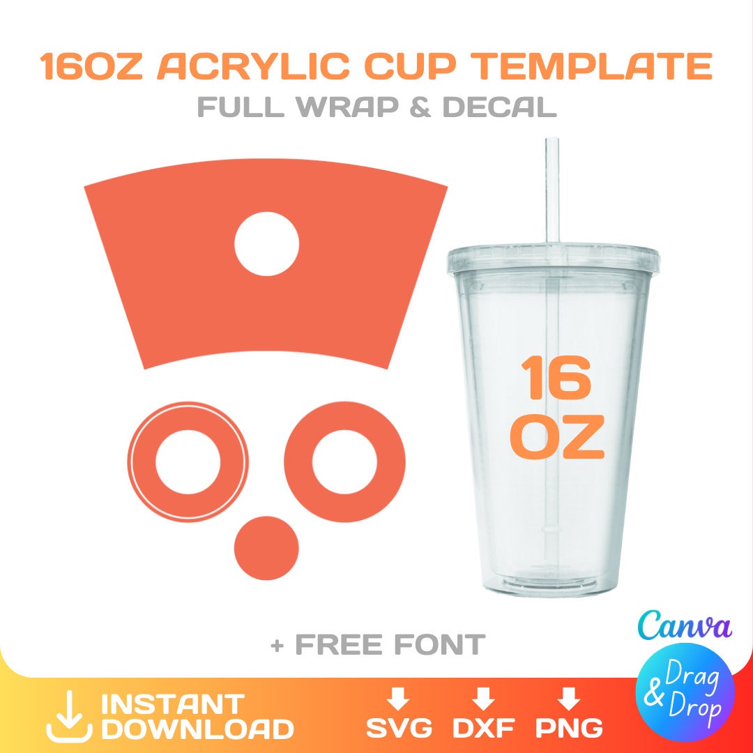 16oz Acrylic Cup Blank Template, Grande Coffee Cup Blank Template, Full ...