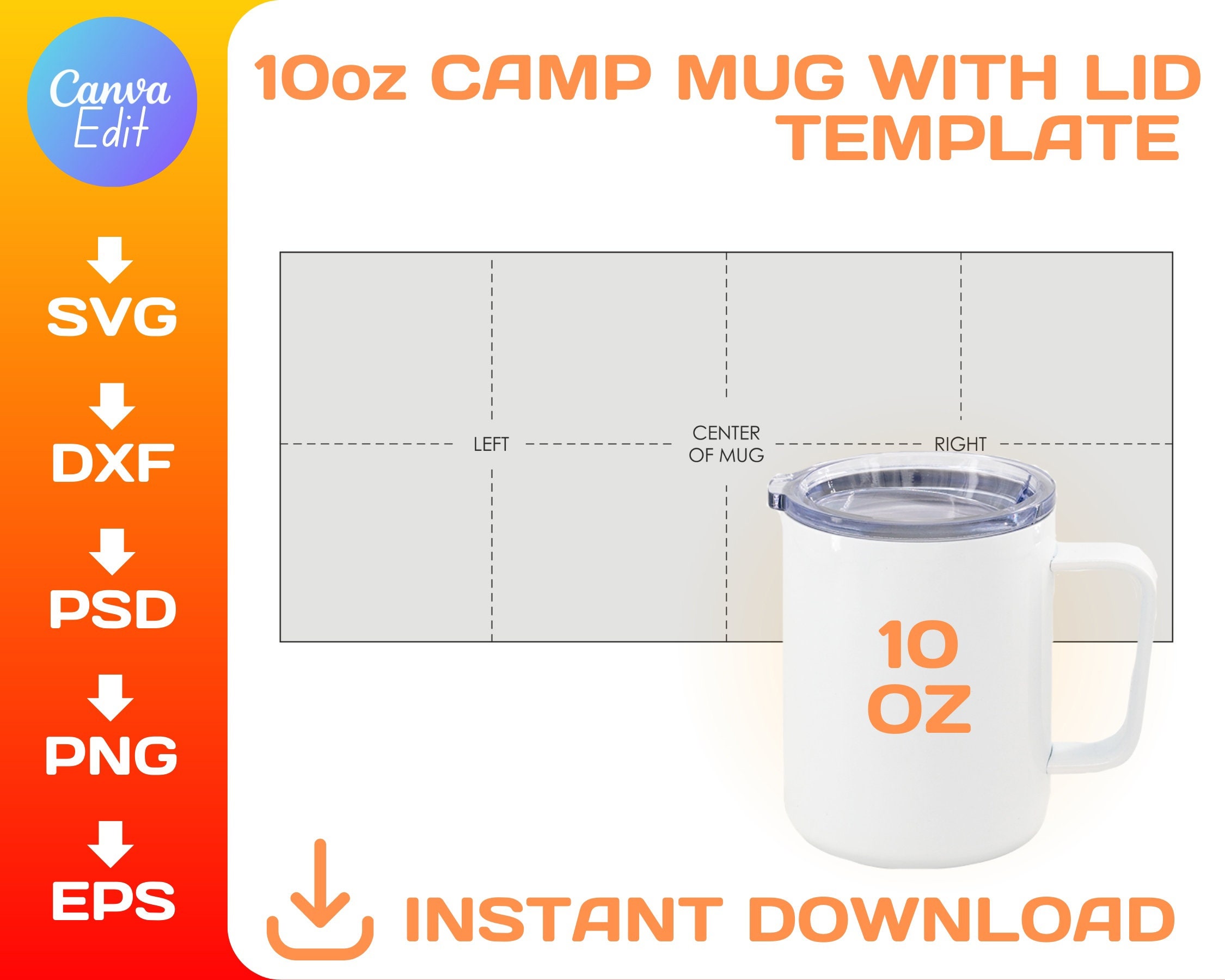 10oz Travel Mug With Lid, Stainless Steel Camp Mug, BLANK Template for ...