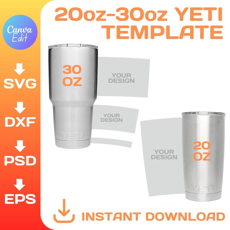 Yeti Tumbler Blank Template for Sublimation, BUNDLE, 20 Oz & 30 Oz ...