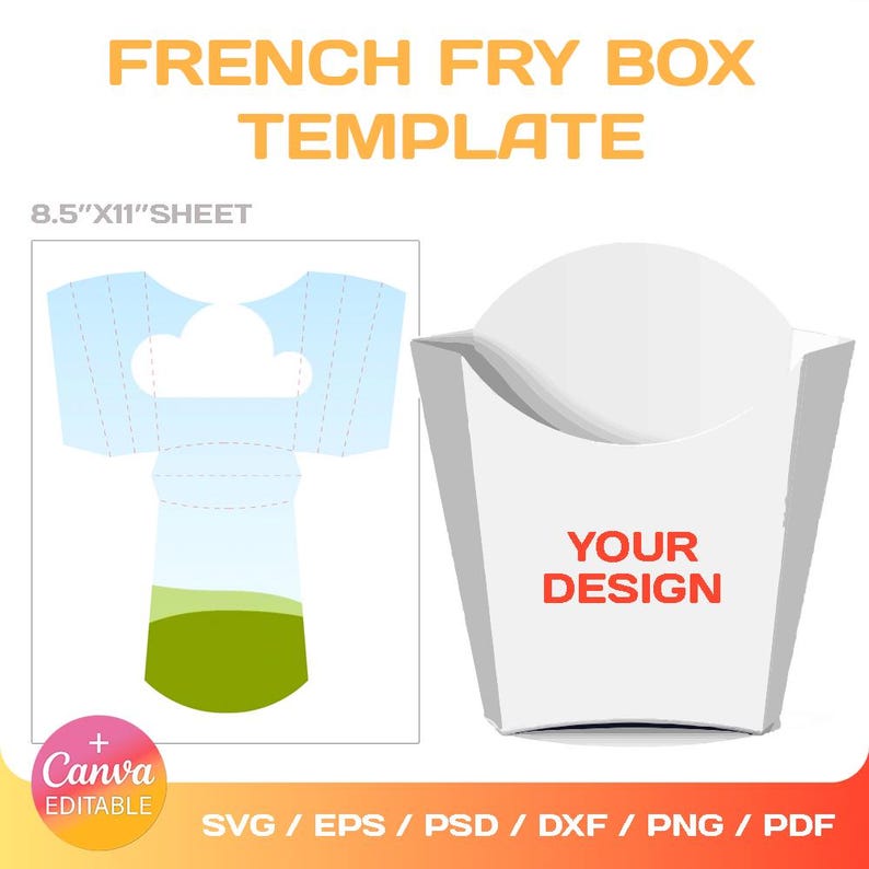 French Fry Box Template, Snack Box Blank Template, Fried Potato Box ...
