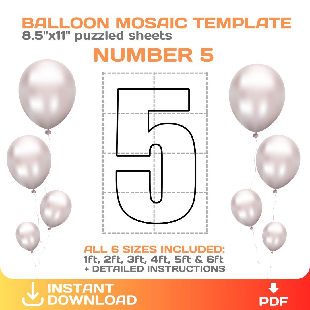 Number 5 Balloon Mosaic Template: DIY Party Decor (PDF) - Etsy