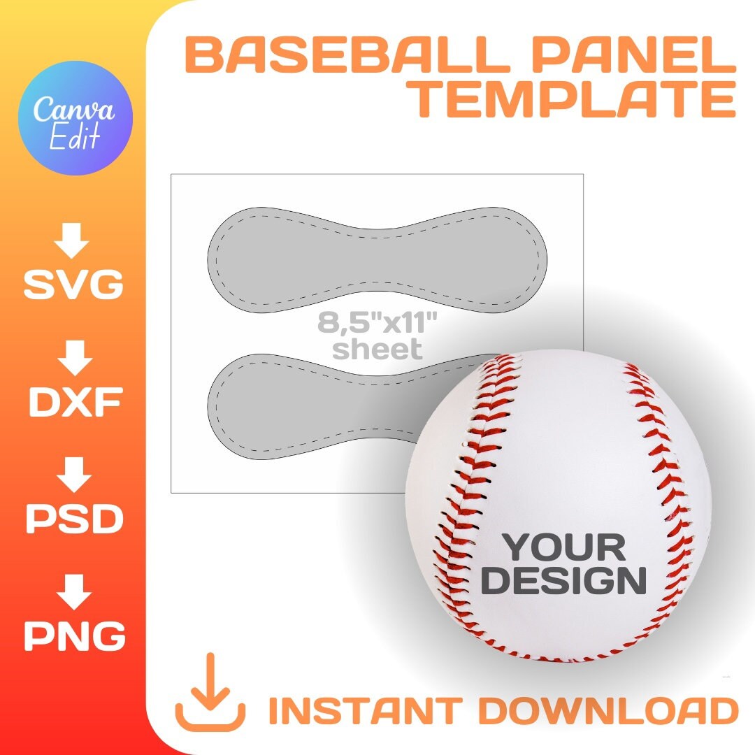 Baseball Panel Template, DIY Custom Ball Wrap, Baseball Leather Blank ...