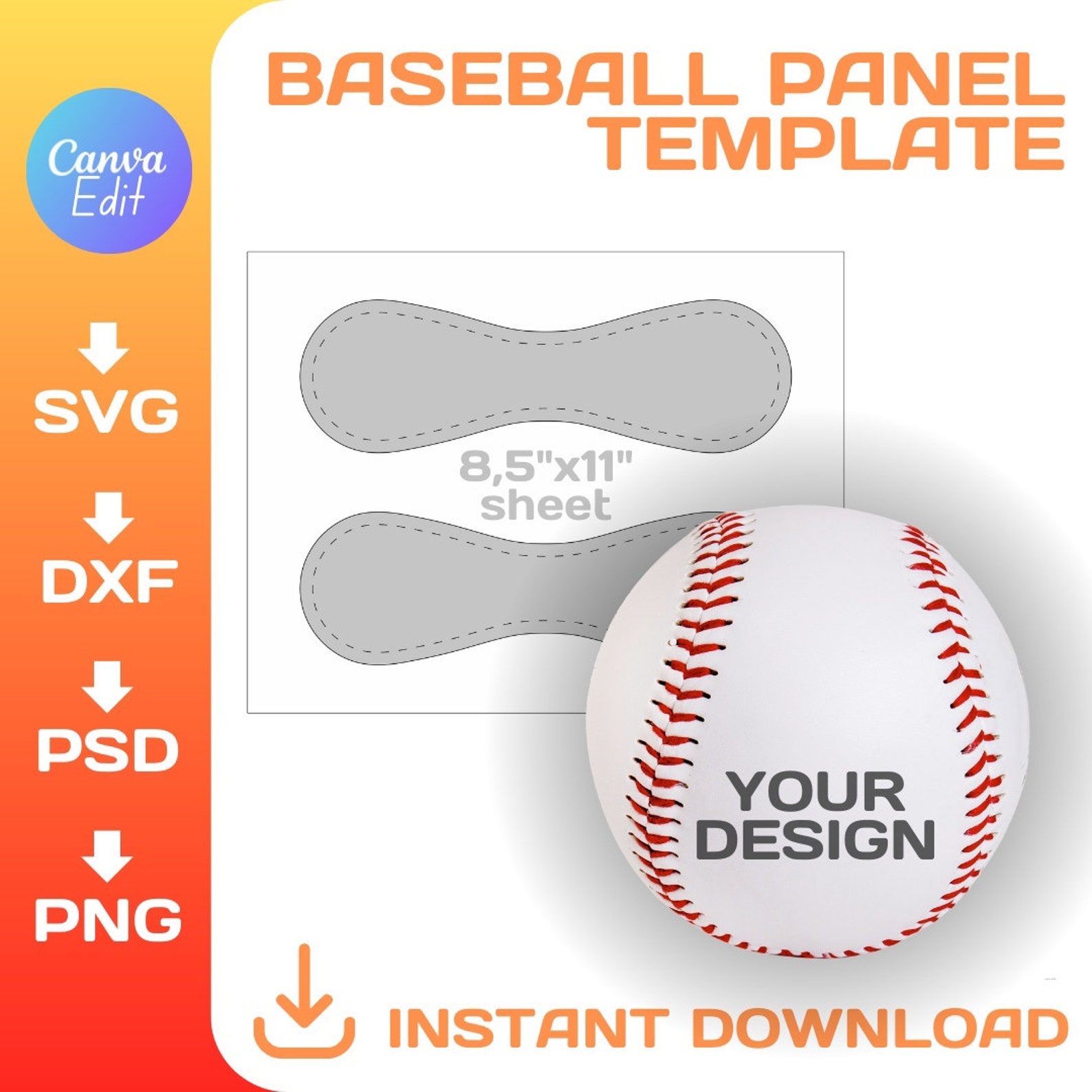 Baseball Panel Template DIY Custom Ball Wrap Baseball - Etsy