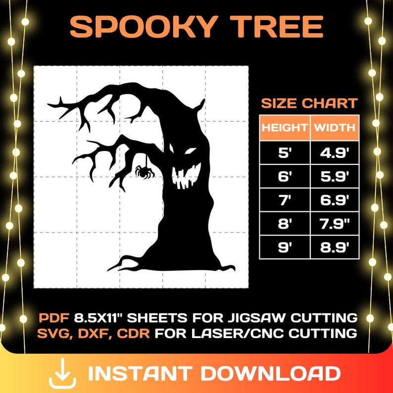 Spooky Tree Scene Silhouette Template, Halloween Stencils, Yard Outdoor ...