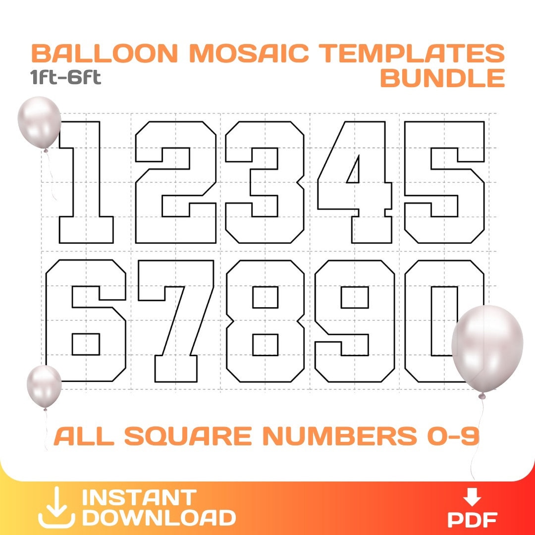 Square Numbers, Marquee or Mosaic Balloon Number Template, BUNDLE, Cut ...