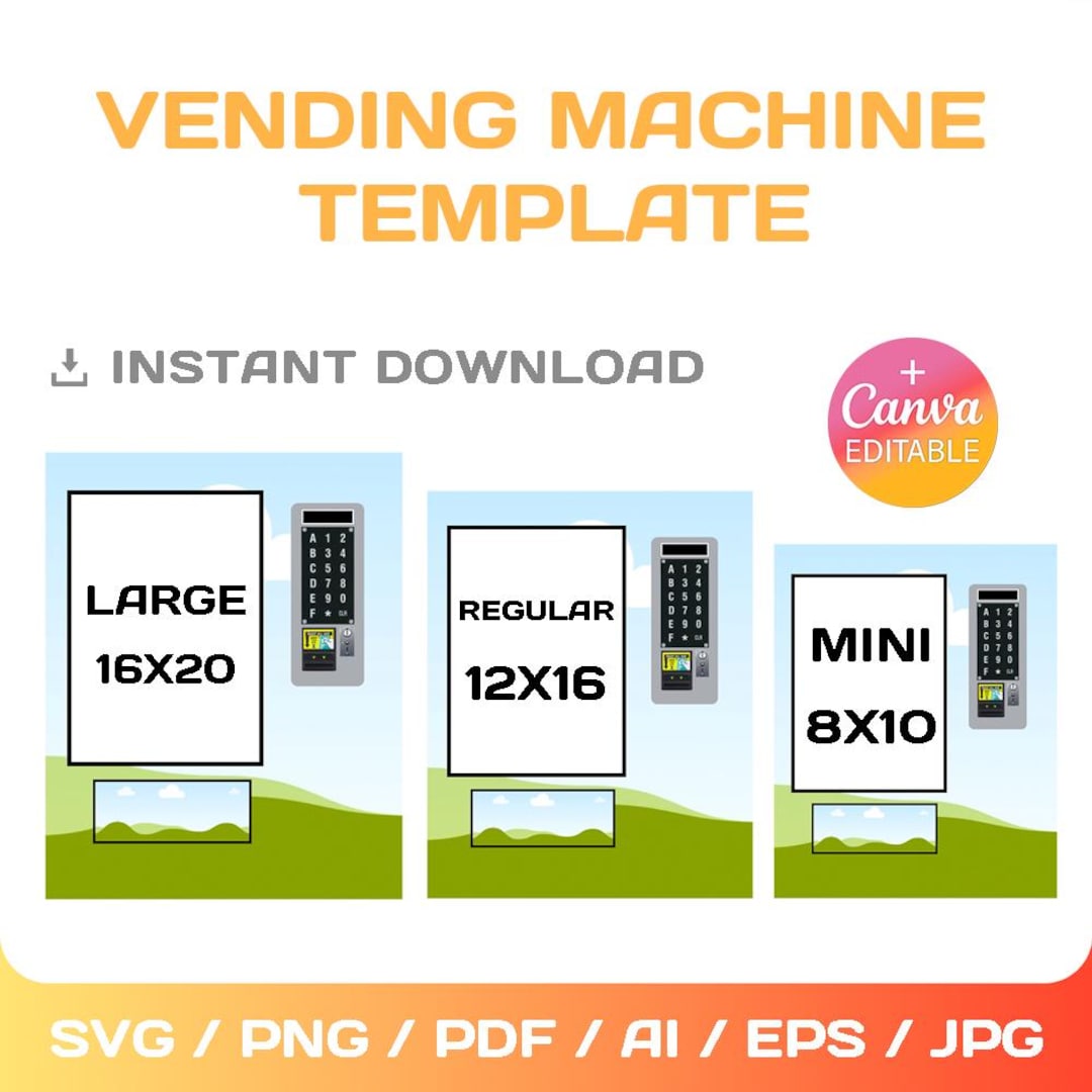 Vending Machine Template, 8x10, 12x16, 16x20, Editable, DIY, Vending ...