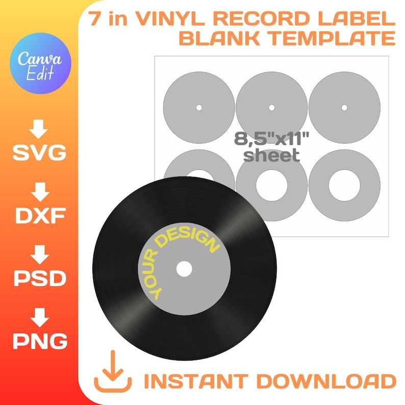 Vinyl Record Label BLANK Template, 7 Inches, DIY, Custom, Record Label ...
