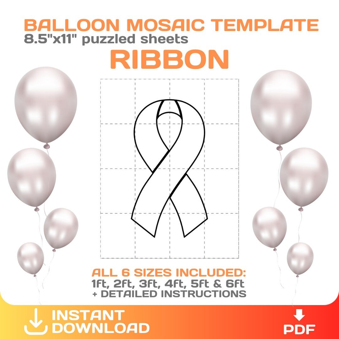 Ribbon Mosaic Template, DIY, Pink Ribbon, Mosaic From Balloons ...
