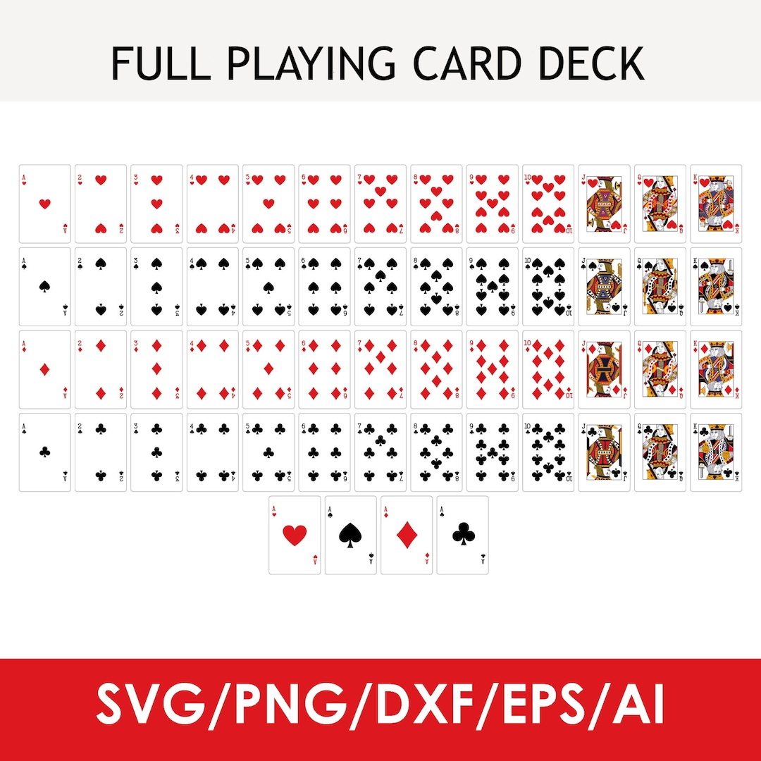 Playing Cards Full Deck Svg, BUNDLE, Poker Cards Svg, Set, Laser Cut, Vector File, Transparent ...