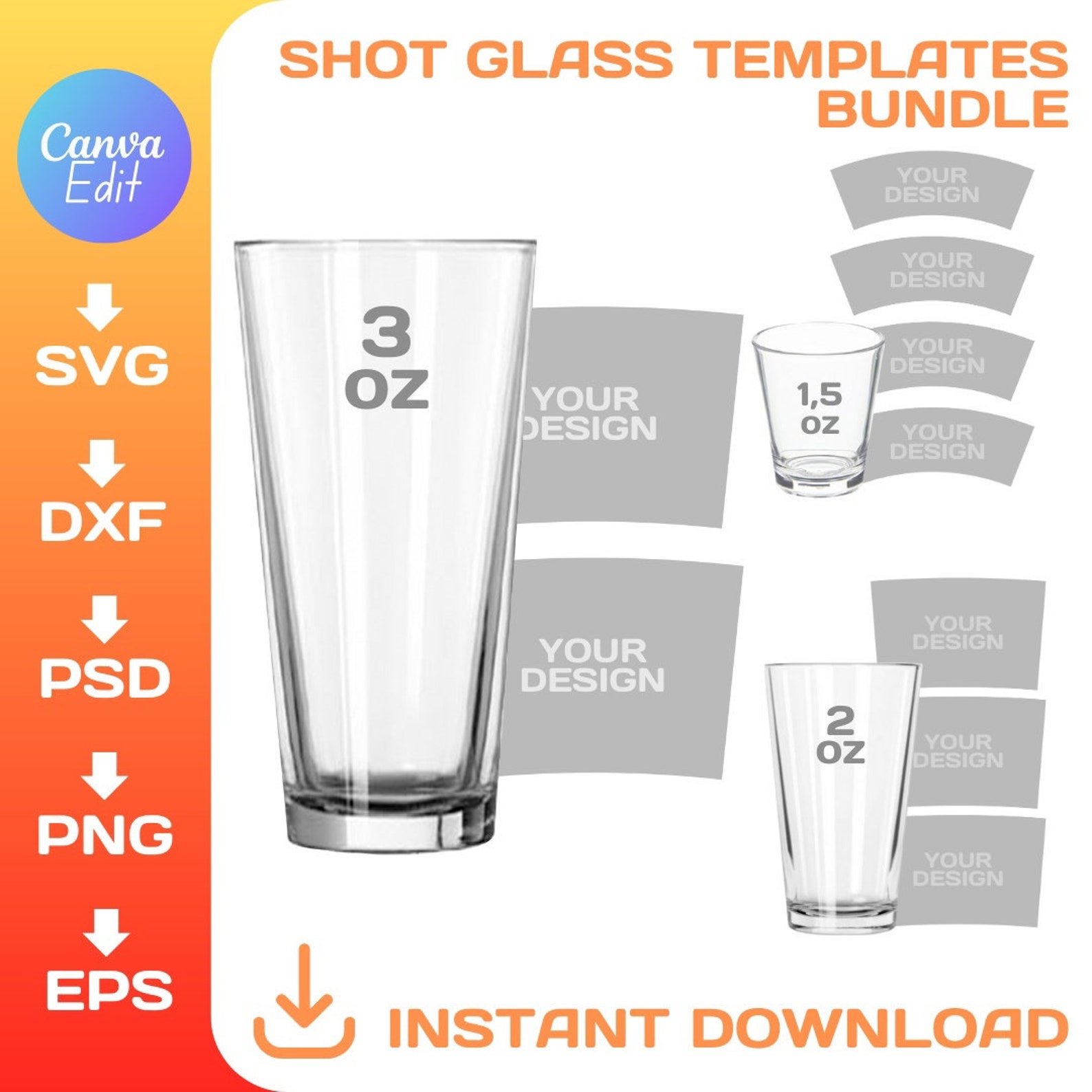 1.5 Oz 2.5 Oz 3 Oz Shot Glass Template BUNDLE Shot Glass - Etsy