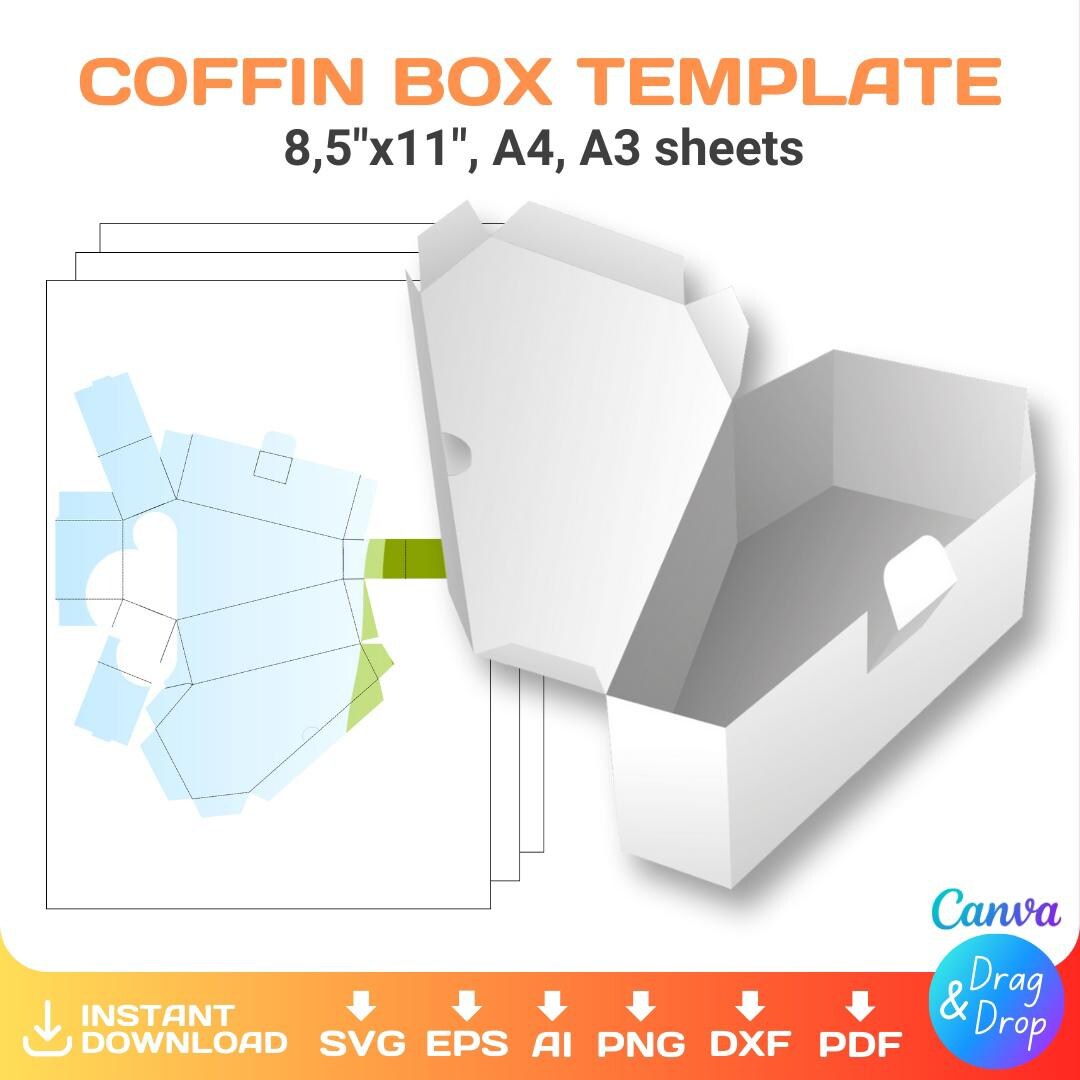 Coffin Box Template, DIY, Halloween Party Favor Box, Candy Treat Gift ...