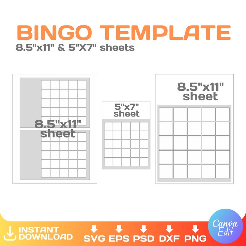 Bingo Game BLANK Template, Custom, Empty Bingo Card, DIY, Editable, Svg ...