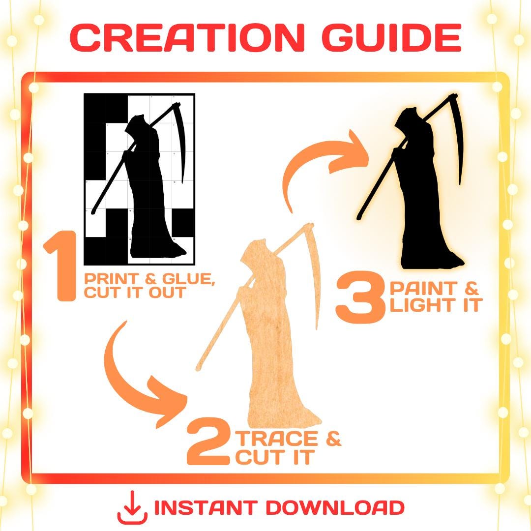 Grim Reaper Template, Halloween Silhouette Decor Templates, Stencils ...