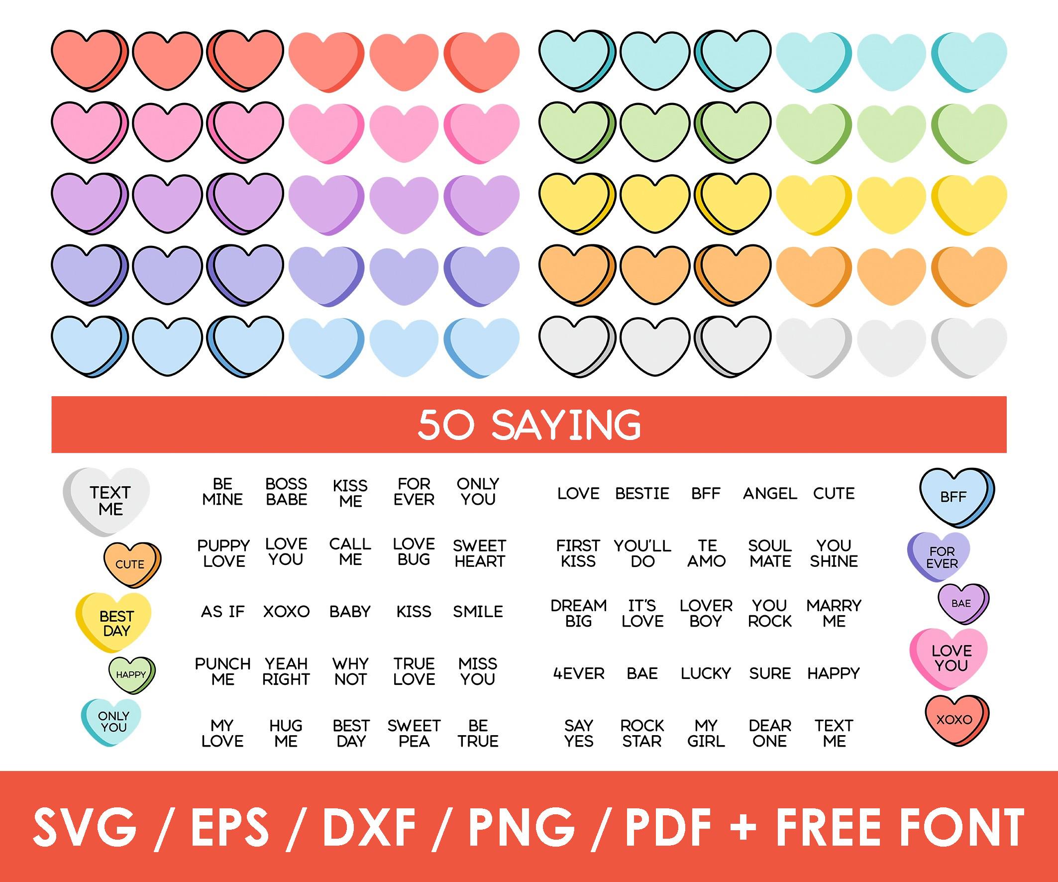Custom Conversation Hearts Svg, Bundle, Candy Hearts Clipart, Editable ...