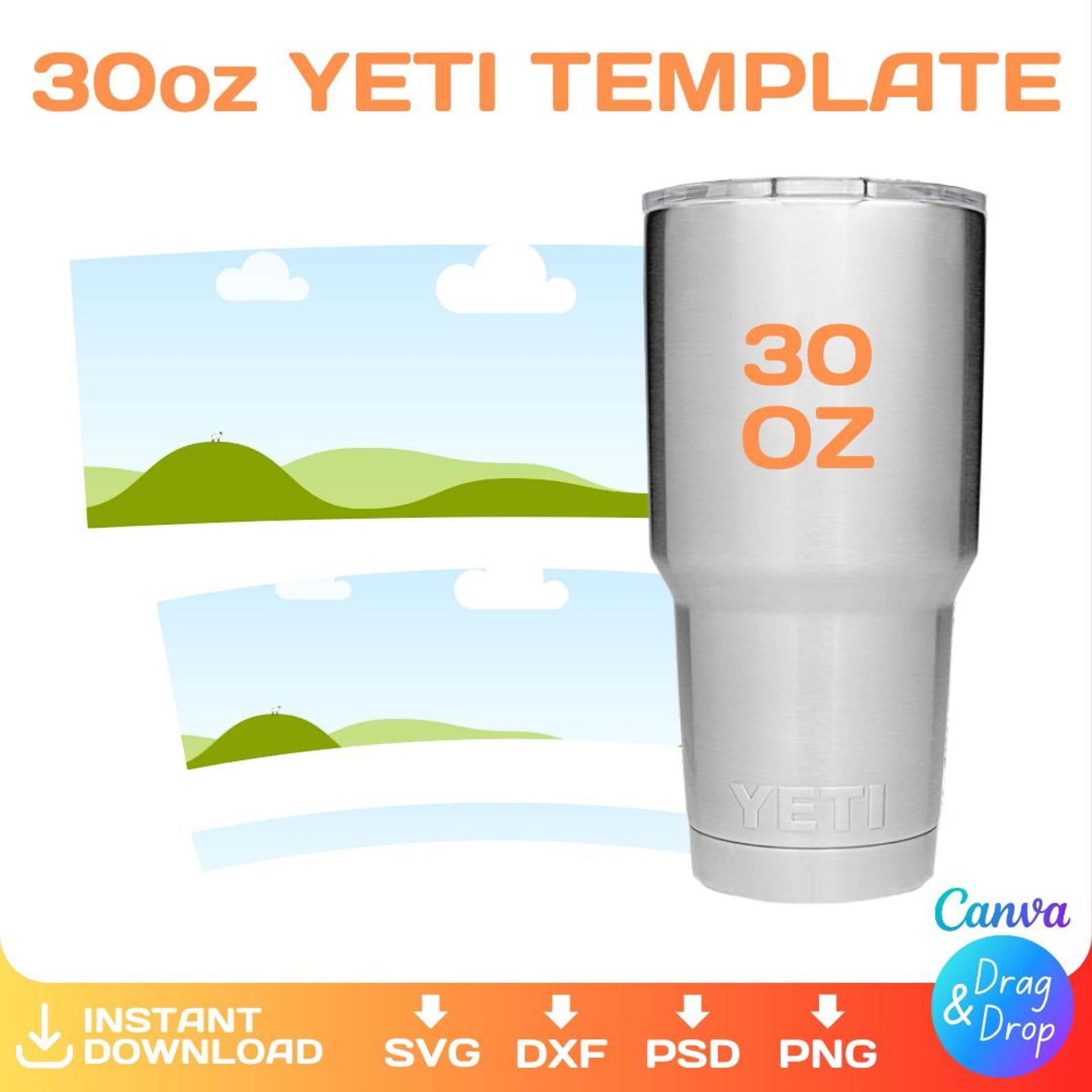 30oz Yeti Tumbler Blank Template for Sublimation, Full Wrap, Canva ...