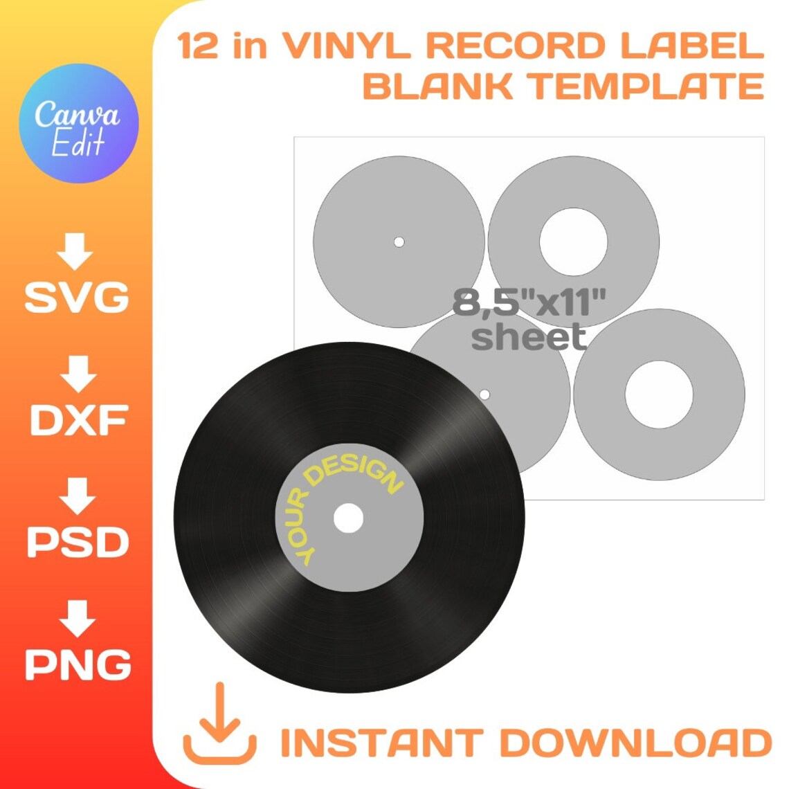 12 Inches, Vinyl Record Label Template, DIY, Custom, Record Label ...