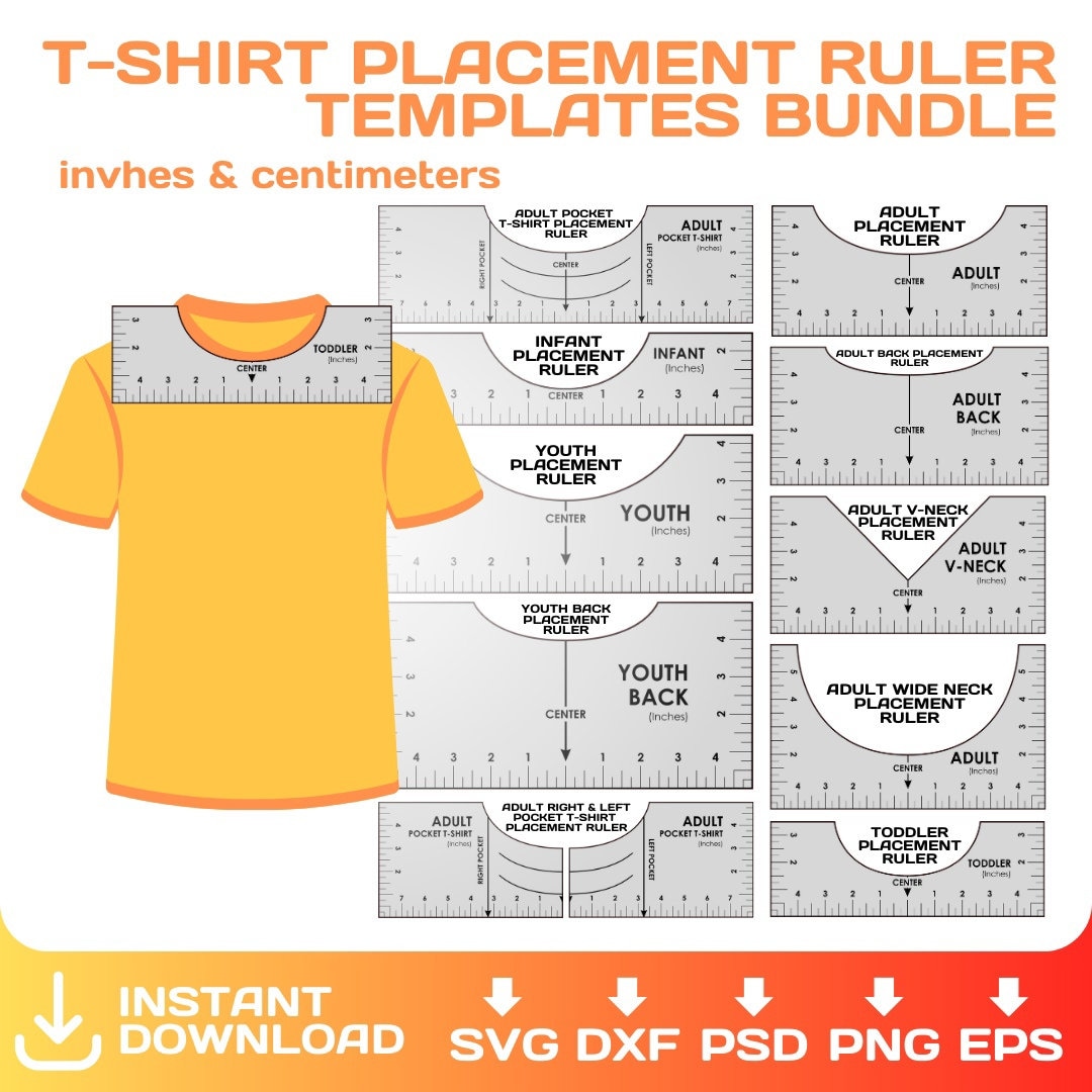 T-shirt Ruler, BIG BUNDLE, T-shirt Alignment Tool Svg, Shirt Placement ...