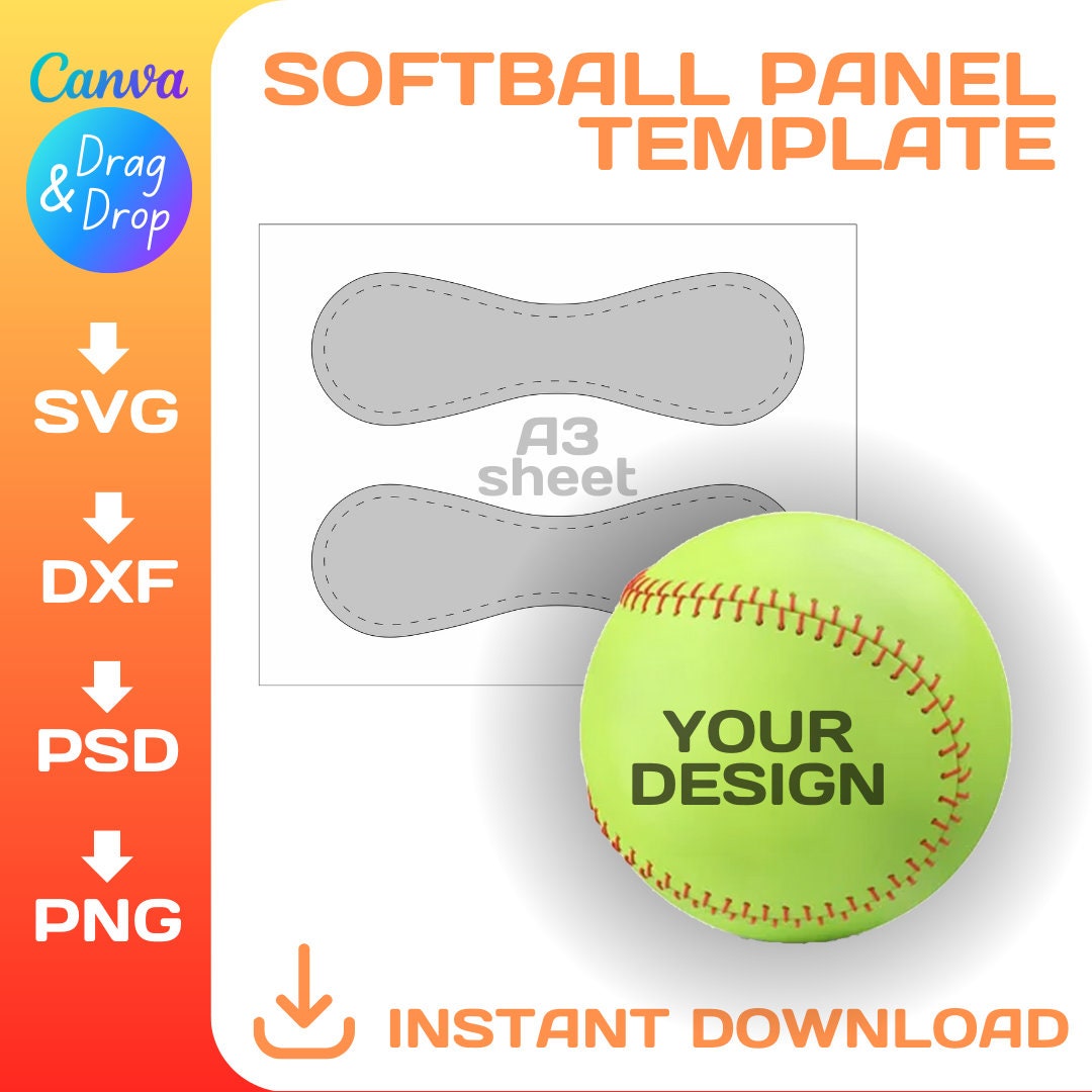 Softball Panel Template, Custom Ball Wrap, DIY, Photo Baseball Ball ...