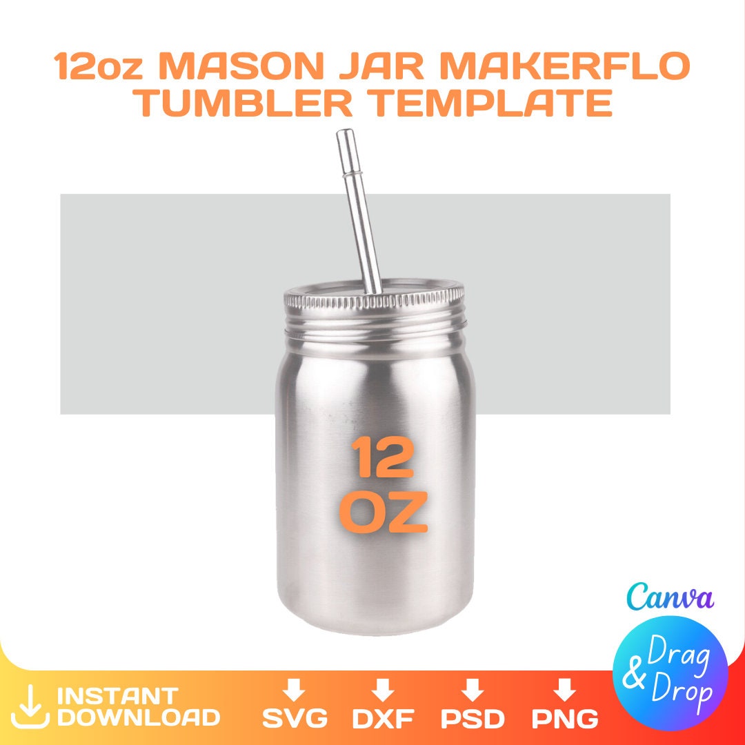 12 Oz Mason Jar Tumbler, Blank Template for Sublimation, Makerflo, Full ...
