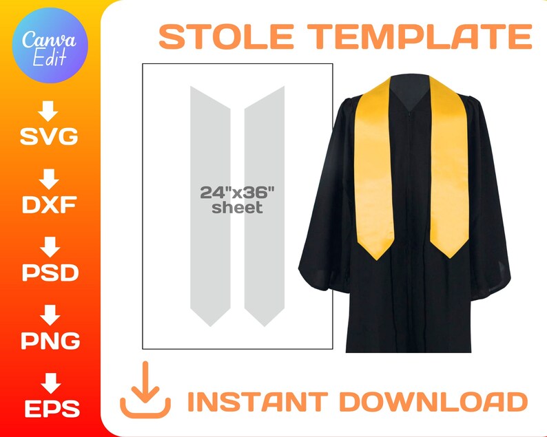 Grad Stole Blank Template, Graduation Stole Svg, Editable, Svg, Cricut ...
