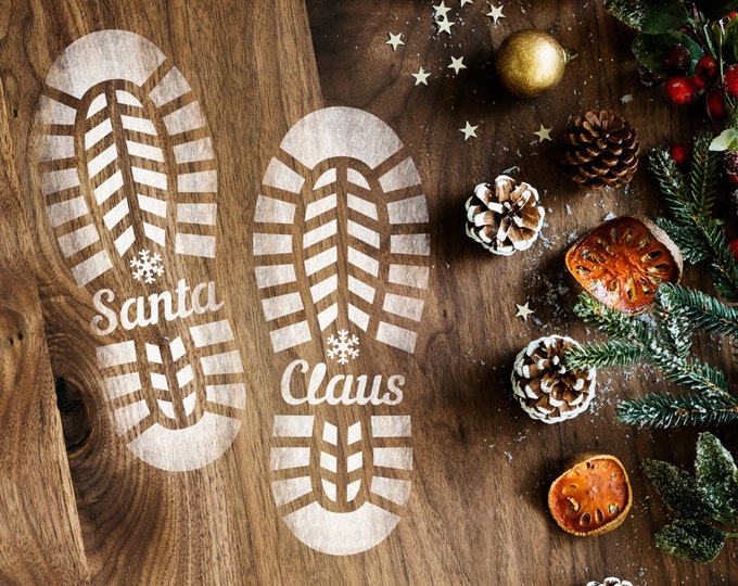 2 Santa Footprints Stencil, Santa Foot Print Stencil, Christmas Decor ...