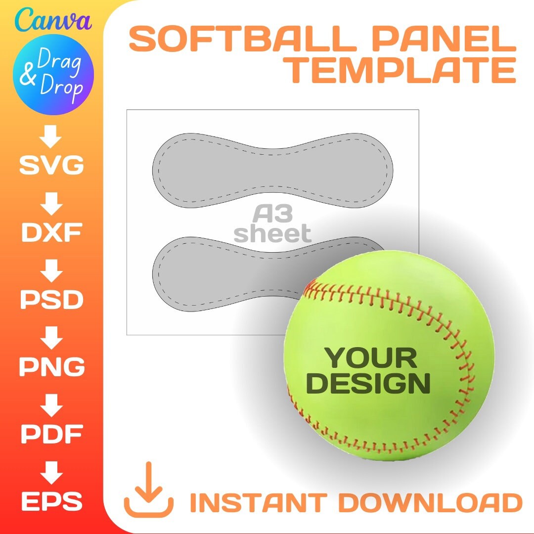 Softball Panel Template, Custom Ball Wrap, DIY, Photo Baseball Ball ...