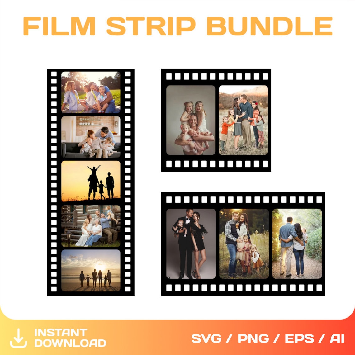 Film Strip Frame Svg, BUNDLE, Cinema Vintage Svg, Editable, Film Strip ...