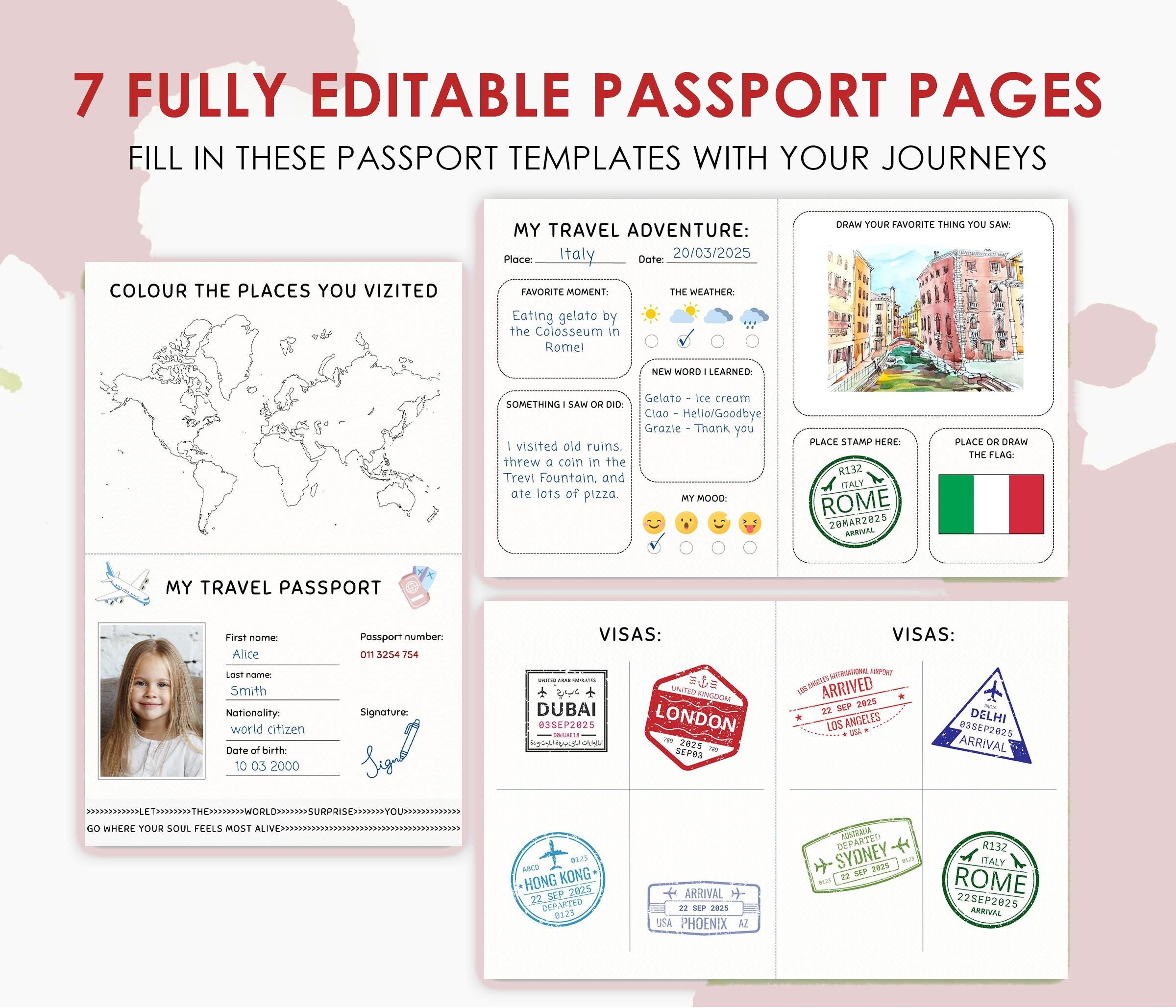 Kids Pretend Play Passport Bundle: Editable Travel Templates (canva ...