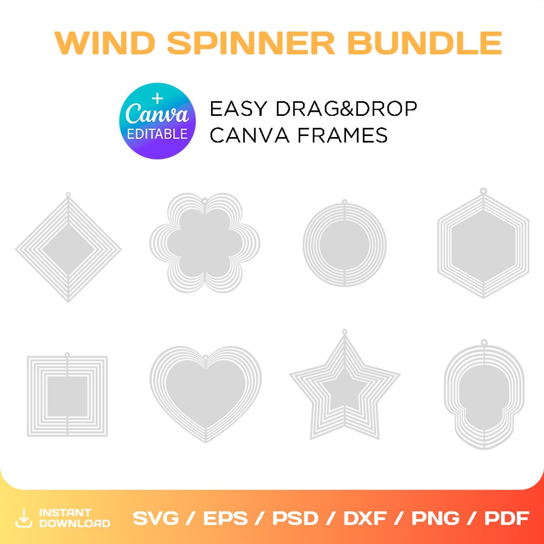 Wind Spinner Template Bundle: DIY Frame, Cricut, Canva, SVG, PNG ...