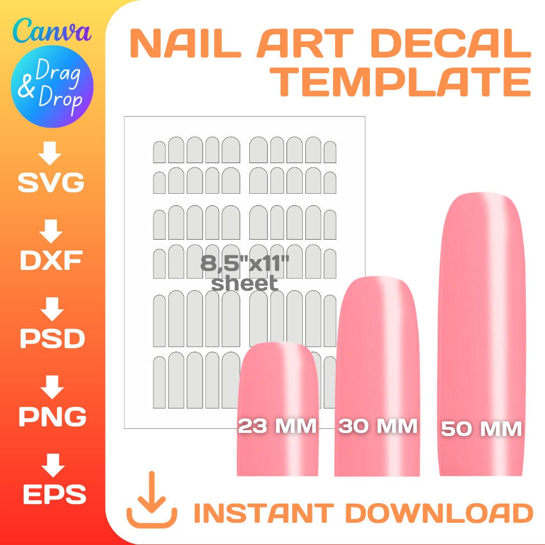 Round Nail BLANK Template, Bundle, Custom Nail Art Decal, Png, Canva ...