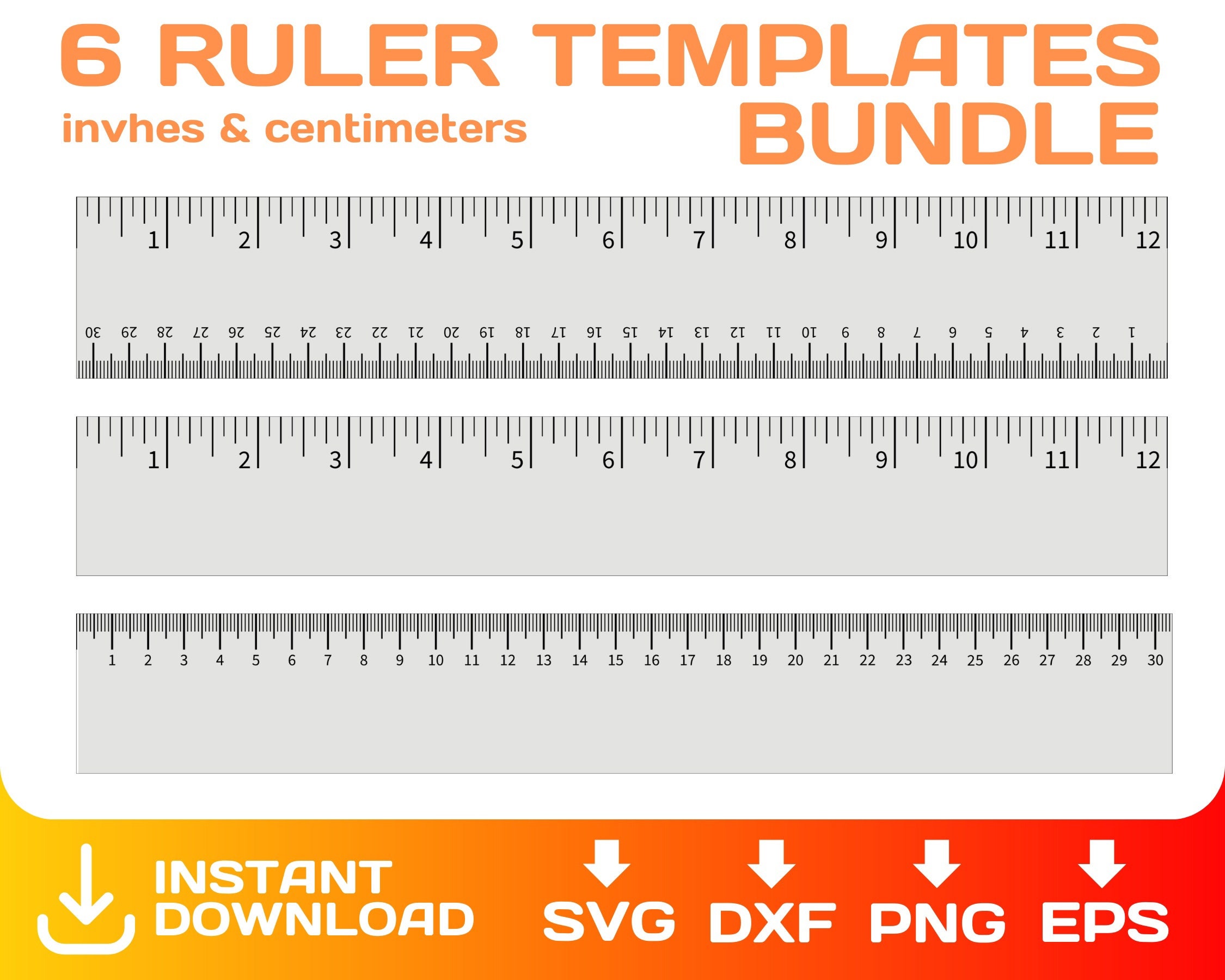 Ruler Svg, BUNDLE, Inches & Centimeters, Horizontal Ruler Markings ...
