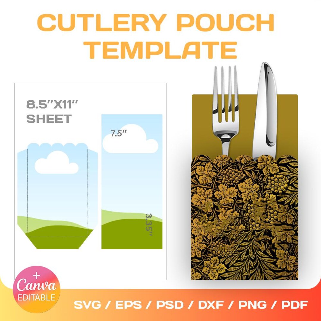 Cutlery Pouch Template: DIY Paper Holder (SVG, Cricut, Canva) - Etsy