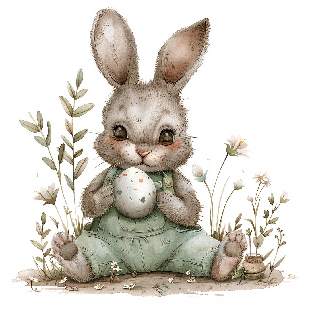 Watercolor Easter Bunny Clipart, Rabbit, Spring Egg 12 JPG Stickers ...