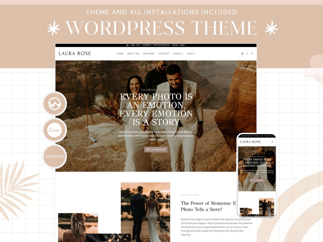 Wordpress Theme, Feminine & Responsive Photography Template, Blog and ...