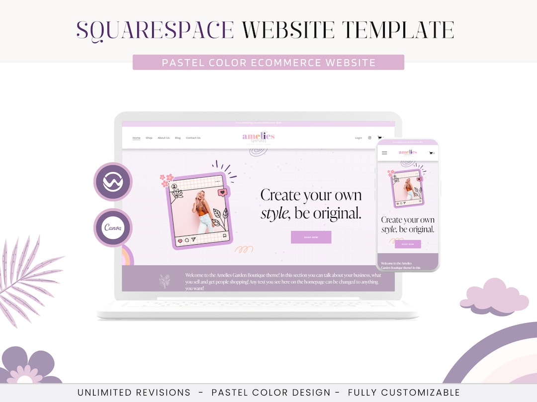 Squarespace Website Template, Pastel Color Squarespace Template, E ...