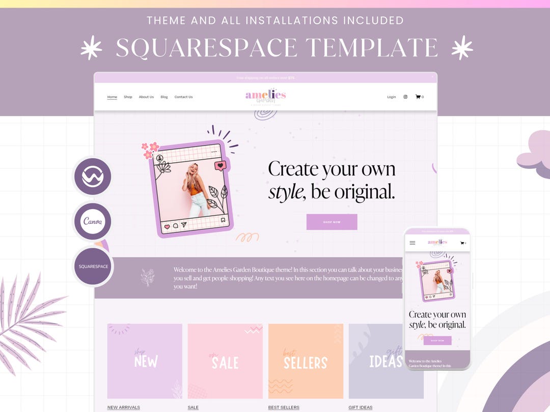 Squarespace Website Template, Pastel Color, Ecommerce - Etsy Australia